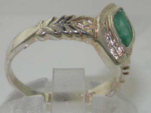 925 Sterling Silver Real Genuine Emerald Womens Solitaire Engagement Ring - Size 6