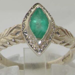 925 Sterling Silver Real Genuine Emerald Womens Solitaire Engagement Ring - Size 6