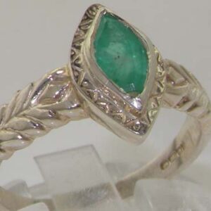 925 Sterling Silver Real Genuine Emerald Womens Solitaire Engagement Ring - Size 6