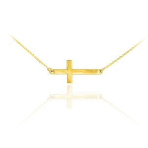 14k yellow gold classic horizontal/sideways cross necklace on rolo chain - 16"