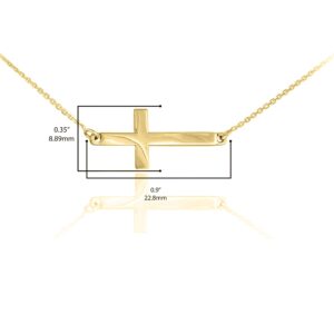 14k Yellow Gold Classic Horizontal/Sideways Cross Necklace on Rolo Chain - 16"