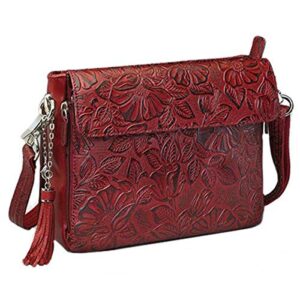 gun toten mamas tooled cowhide handbag, black cherry, one size