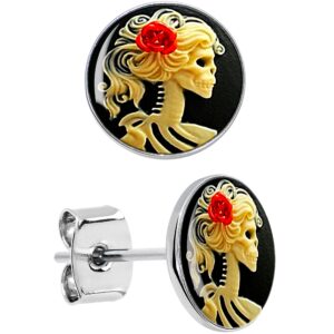 body candy stainless steel red rose skeleton stud earrings