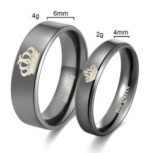 SunnyHouse Jewelry His or Hers Matching Set His Queen Her King Titanium Stainless Steel Couple Ring in a Gift Box