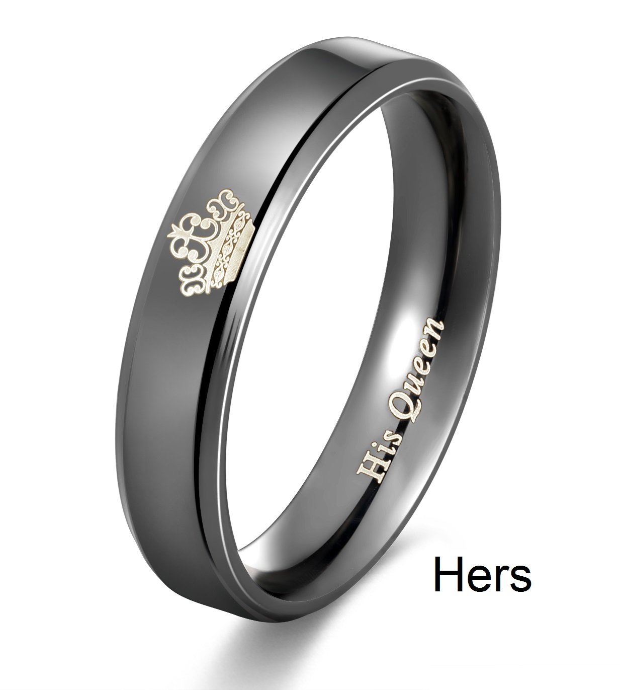 SunnyHouse Jewelry His or Hers Matching Set His Queen Her King Titanium Stainless Steel Couple Ring in a Gift Box