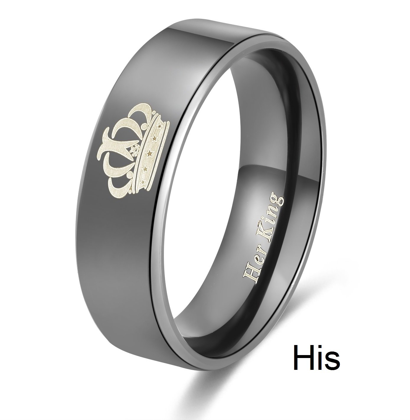 SunnyHouse Jewelry His or Hers Matching Set His Queen Her King Titanium Stainless Steel Couple Ring in a Gift Box