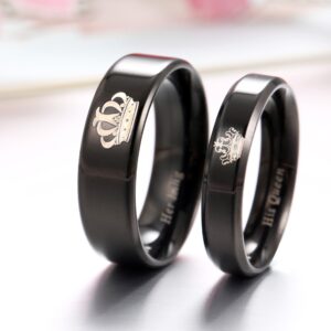 SunnyHouse Jewelry His or Hers Matching Set His Queen Her King Titanium Stainless Steel Couple Ring in a Gift Box