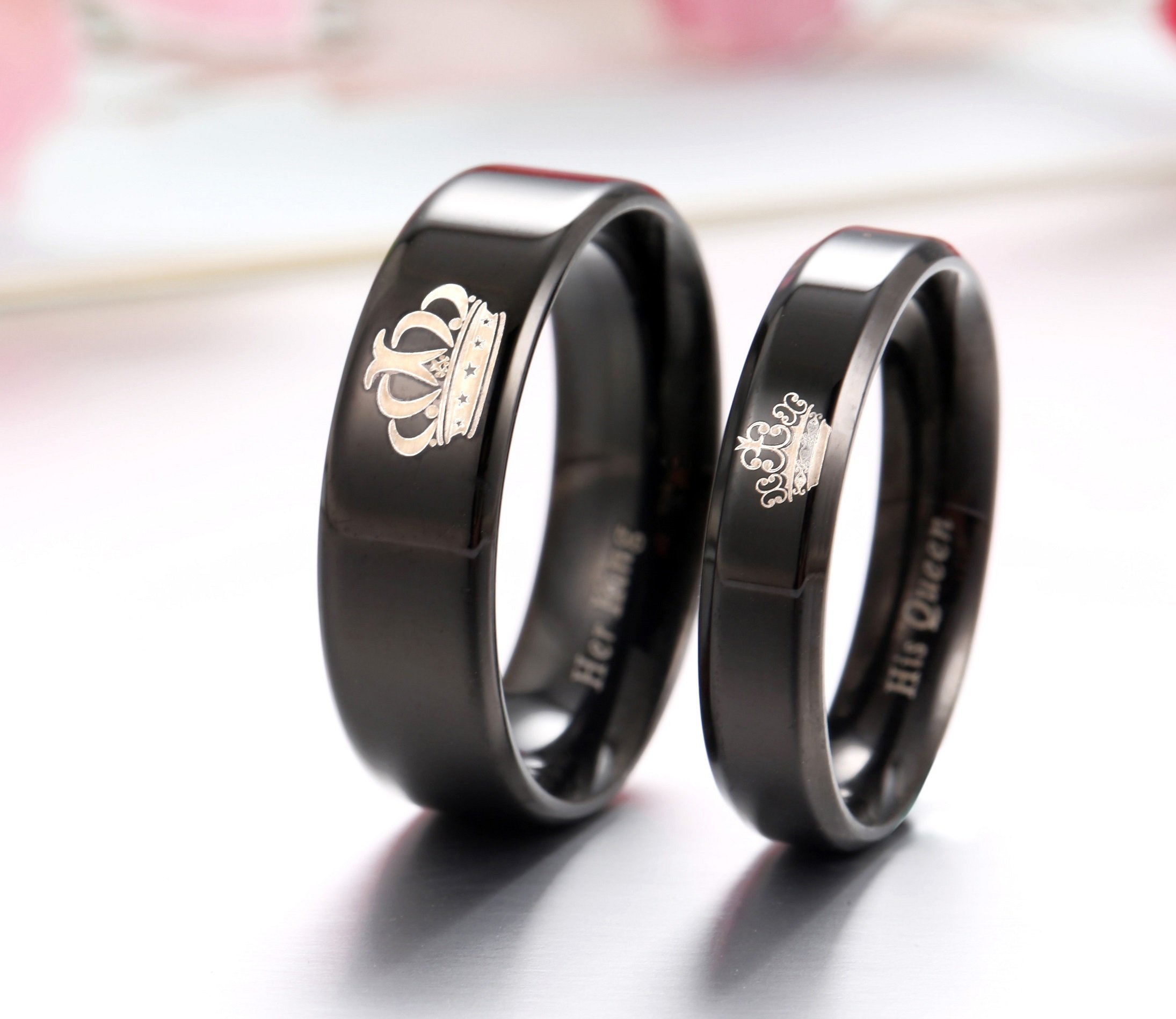 SunnyHouse Jewelry His or Hers Matching Set His Queen Her King Titanium Stainless Steel Couple Ring in a Gift Box