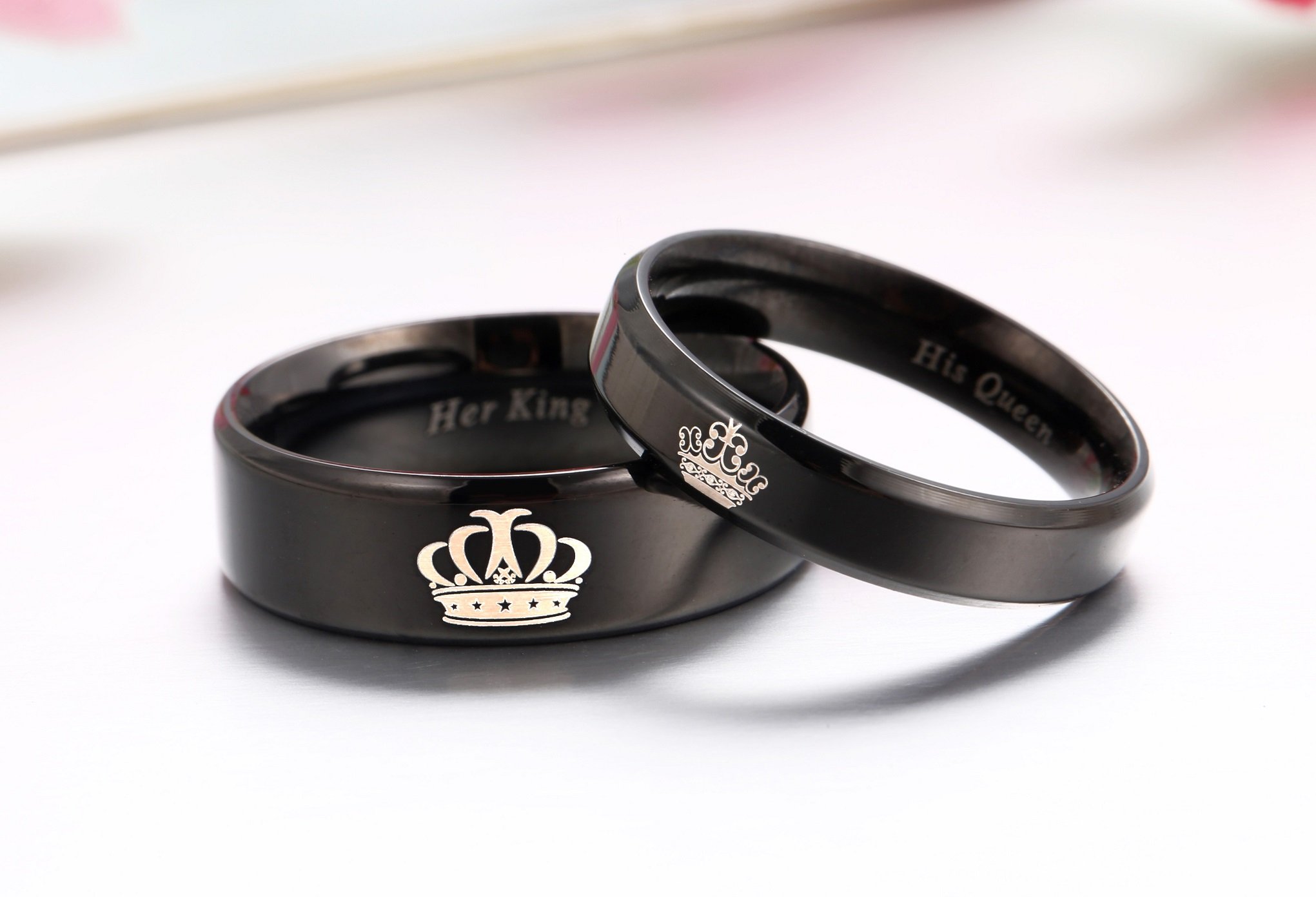 SunnyHouse Jewelry His or Hers Matching Set His Queen Her King Titanium Stainless Steel Couple Ring in a Gift Box