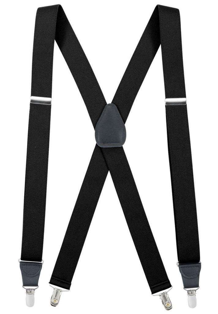 HOLD'EM Suspender Men X-Back Clip on Leather Crosspatch-Black (Tall 54")