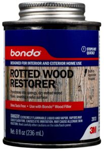 bondo rotted wood restorer, 8 fl oz., penetrates into spongy, dry-rotted wood fibers creating a solid surface, dries clear and tack free, water resistant, stainable and paintable (20131)