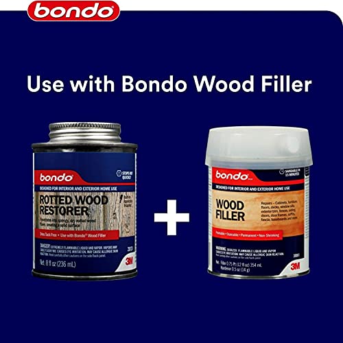 Bondo Rotted Wood Restorer, 8 fl oz., Penetrates into Spongy, Dry-rotted Wood Fibers Creating a Solid Surface, Dries clear and tack free, Water Resistant, Stainable and paintable (20131)