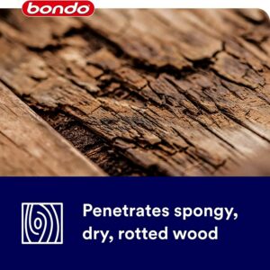 Bondo Rotted Wood Restorer, 8 fl oz., Penetrates into Spongy, Dry-rotted Wood Fibers Creating a Solid Surface, Dries clear and tack free, Water Resistant, Stainable and paintable (20131)