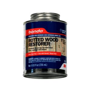 Bondo Rotted Wood Restorer, 8 fl oz., Penetrates into Spongy, Dry-rotted Wood Fibers Creating a Solid Surface, Dries clear and tack free, Water Resistant, Stainable and paintable (20131)