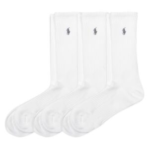 polo ralph lauren men's tech athletic crew sock 3 pair pack, white, mens shoe size 6-12