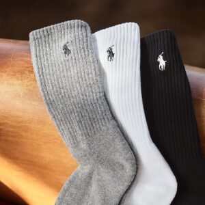 POLO RALPH LAUREN Men's Tech Athletic Crew Sock 3 Pair Pack, White, Mens Shoe Size 6-12