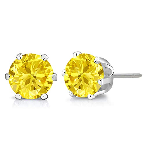 Gem Stone King 6MM Canary Yellow Round Cubic Zirconia CZ Post with Friction Back Stud Earrings For Women (3.00 Cttw, Round 6MM)