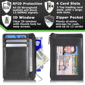 ID STRONGHOLD RFID Front Pocket Wallet Mini Minimalist Wallet Slim Wallet Genuine Leather with Zipper , Black , Small