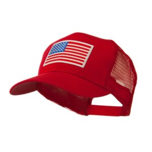 6 panel mesh american flag white patch cap (one size, red)