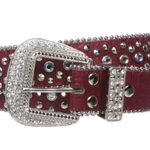 Snap On Western Cowgirl Alligator Rhinestone Studded Leather Belt, Wine | M/L - 38"