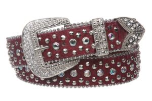 snap on western cowgirl alligator rhinestone studded leather belt, wine | m/l - 38"