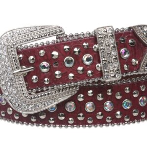 Snap On Western Cowgirl Alligator Rhinestone Studded Leather Belt, Wine | M/L - 38"