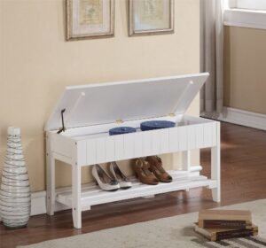 roundhill furniture quality solid wood shoe bench with storage, white