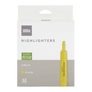 office depot chisel-tip highlighter, fluorescent yellow, pack of 12, 0