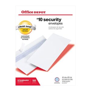 Office Depot Clean Seal(TM) Security Envelopes, 10 (4 1/8in. x 9 1/2in.), White, Box Of 500, 12015