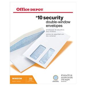 Office Depot Double-Window Envelopes, 10 (4 1/8in. x 9 1/2in.), White, Gummed, Box Of 500, 12018