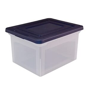 office depot stackable file tote box, letter/legal size, 10 13/16in.h x 14 1/8in.w x 18in.d, blue/clear, 170007