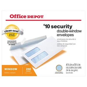 Office Depot Double-Window Envelopes, 10 (4 1/8in. x 9 1/2in.), White, Clean Seal(TM), Box Of 250, 77139