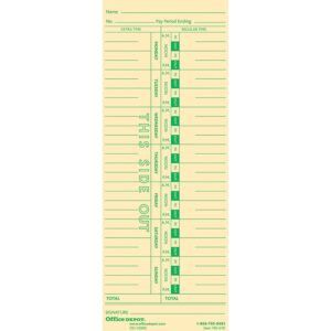 office depot time cards, weekly, monday-sunday format, 1-sided, 3 3/8in. x 8 7/8in., manila, pack of 100, gb-740016