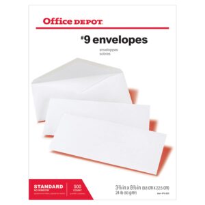 Office Depot All-Purpose Envelopes, #9 (3 7/8in. x 8 7/8in.), White, Box Of 500, 77115