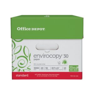 Office Depot EnviroCopy 30 Paper, 8 1/2in x 11in, 20 Lb, 30% Recycled, FSC Certified, 500 Sheets Per Ream, Case Of 10 Reams, 651001OD