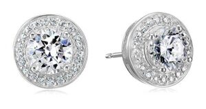 amazon essentials sterling silver cubic zirconia halo stud earrings,rhodium over sterling silver, (previously amazon collection)