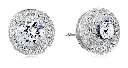 Amazon Essentials Sterling Silver Cubic Zirconia Halo Stud Earrings,Rhodium Over Sterling Silver, (previously Amazon Collection)