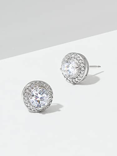 Amazon Essentials Sterling Silver Cubic Zirconia Halo Stud Earrings,Rhodium Over Sterling Silver, (previously Amazon Collection)