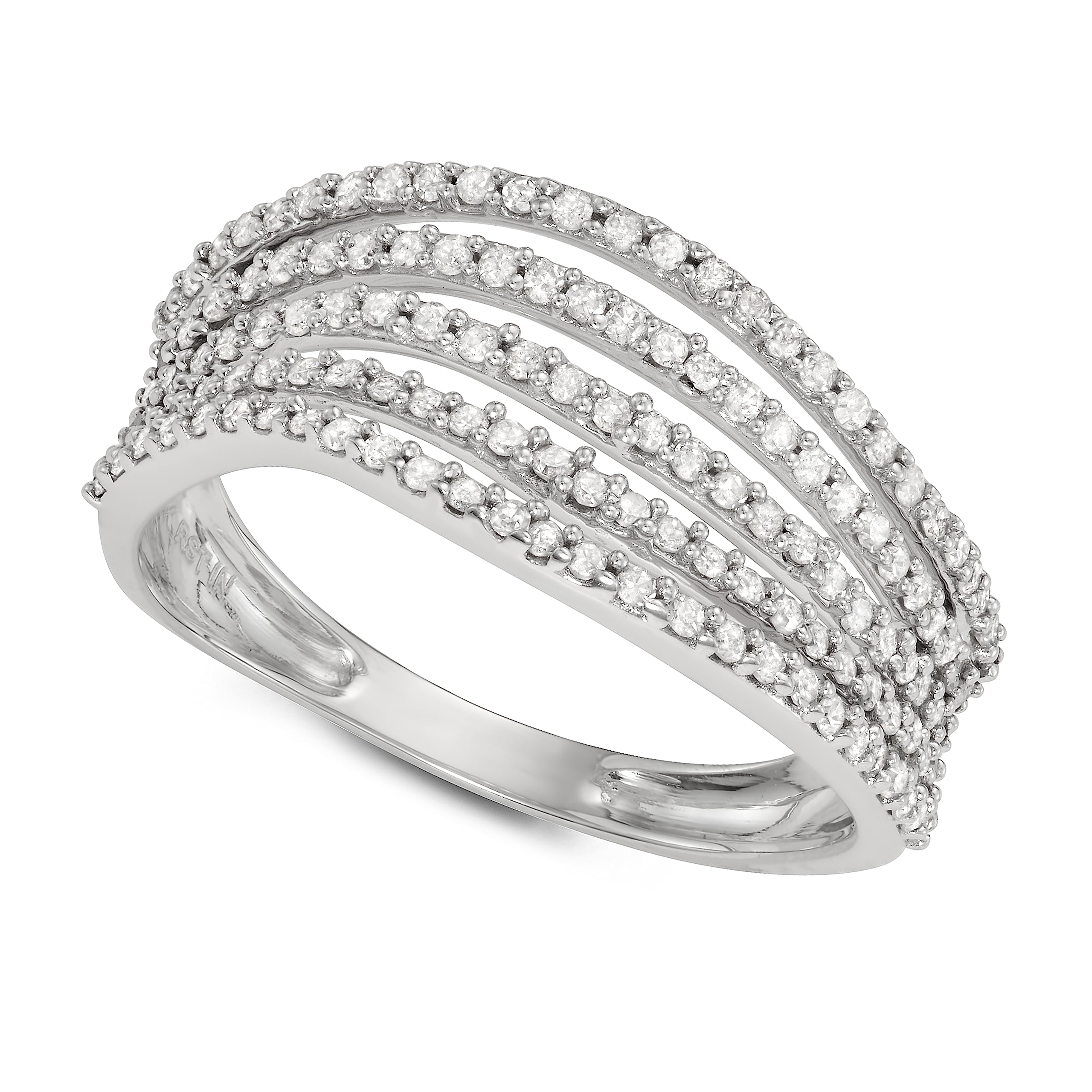 Hdiamonds 1/2 Carat Total Weight (cttw) 10K White Gold Diamond Multi-Row Wave Ring for Women (Size: 8)