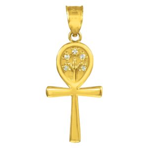 10k yellow gold charm ankh cross tree of life cz pendant