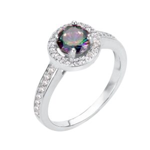 closeoutwarehouse rainbow simulated topaz cubic zirconia embraced round solitaire ring sterling silver size 10