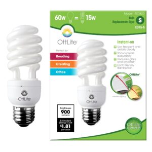 ottlite 15w swirl screw in light bulb - compact fluorescent light bulbs replacement - bright natural daylight for bedroom, living room, home office, & garage - low heat & glare for reduced eyestrain