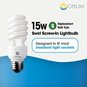 OttLite 15W Swirl Screw in Light Bulb - Compact Fluorescent Light Bulbs Replacement - Bright Natural Daylight for Bedroom, Living Room, Home Office, & Garage - Low Heat & Glare for Reduced Eyestrain