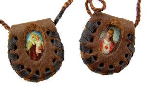 religious art sacred heart jesus christ with our lady mount carmel leather 12 inch cord scapular necklace