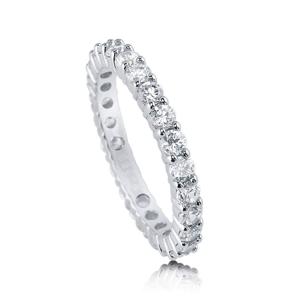 BERRICLE Sterling Silver Wedding Rings Pave Set Cubic Zirconia CZ Eternity Ring for Women, Rhodium Plated Size 6.5