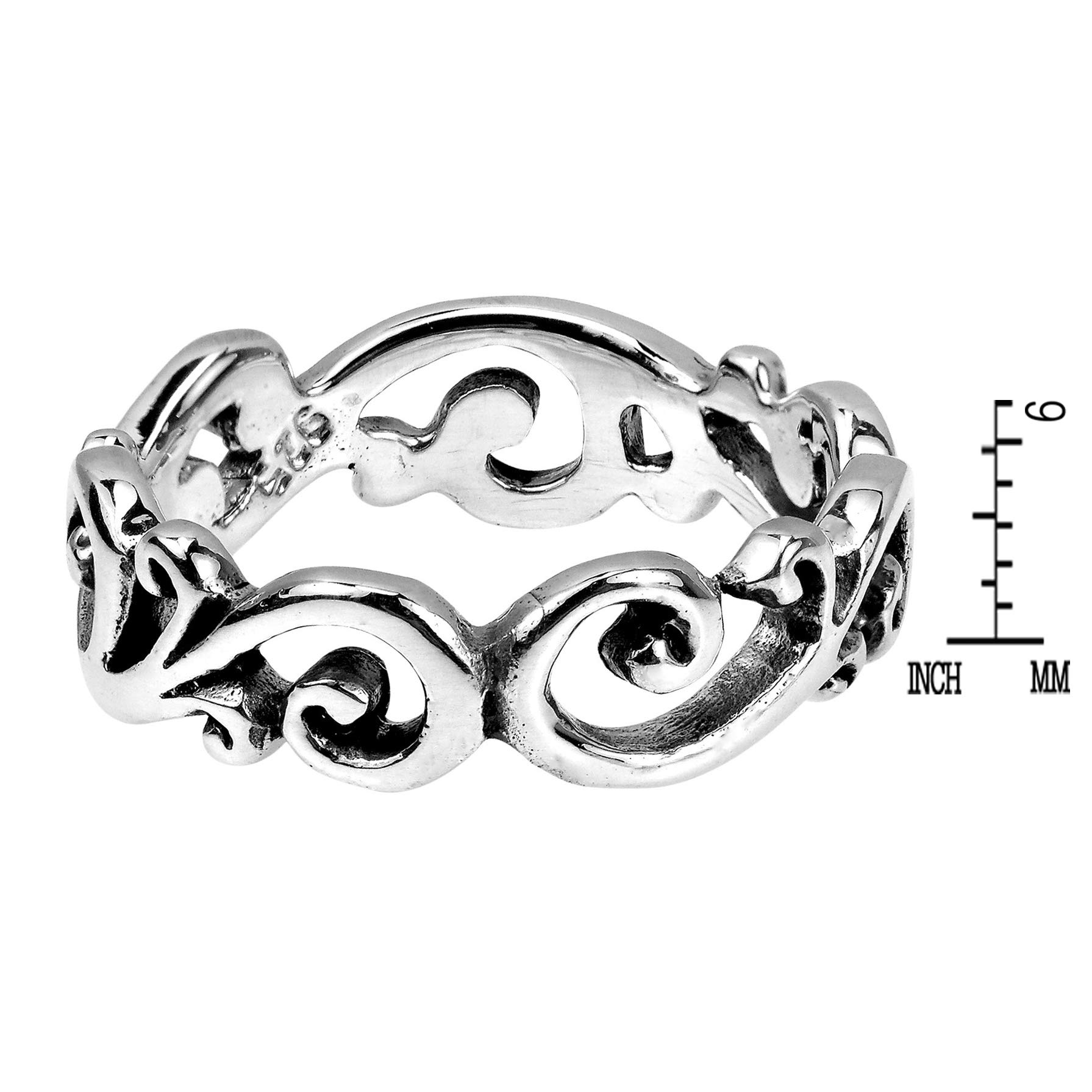 AeraVida Swirl and Filigree All-Around Band .925 Silver Ring (6)