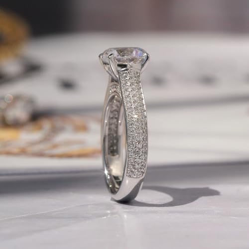 DoubleAccent Platinum Plated Sterling Silver Ring 2 CT Round CZ Stone Exquisite Wedding Engagement Ring (Size 5 to 9), 6