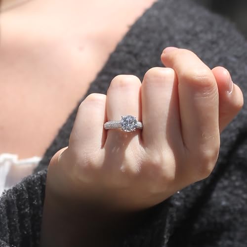 DoubleAccent Platinum Plated Sterling Silver Ring 2 CT Round CZ Stone Exquisite Wedding Engagement Ring (Size 5 to 9), 6