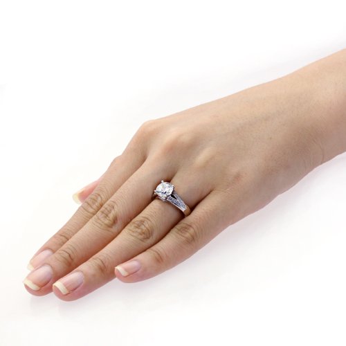 Platinum Plated Sterling Silver Ring 2 CT CZ Stone V Pave Design Band Solitaire Wedding Engagement Ring (Size 5 to 9), 8