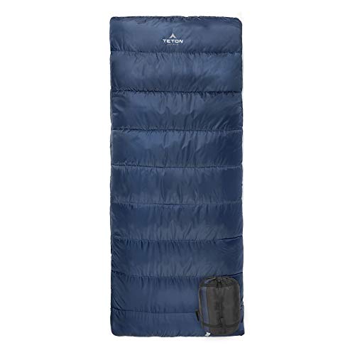 TETON Sports Polara 3-in-1 Sleeping Bag; Great for All Season Camping, Fishing, and Hunting; Versatile Outdoor Sleeping Bag; Lightweight, Washable Inner Fleece Lining; Compression Sack Included , Blue, 82" x 36"